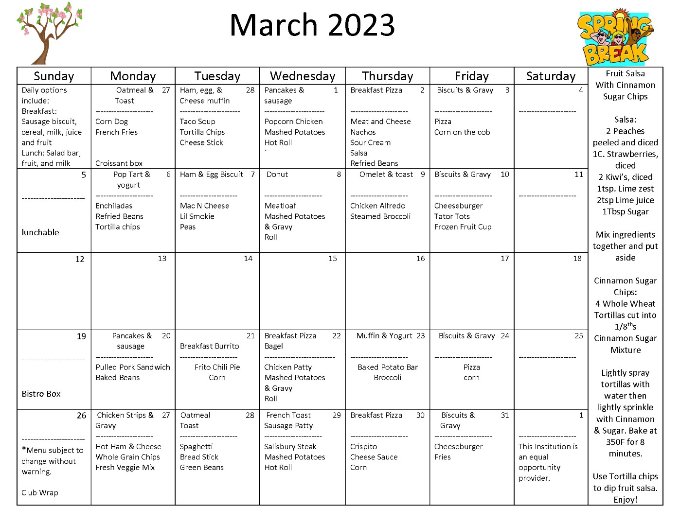 Woodall Public Schools - Lunch Menu